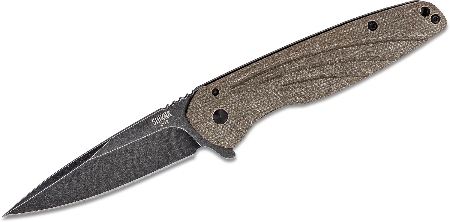 Ontario Shikra Flipper Knife 3.2" Black Stonewash Plain Blade, Tan ...
