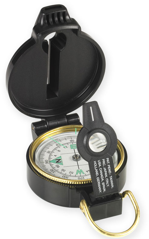 NDūR Lensatic Compass with Whistle, Black - KnifeCenter - 51540