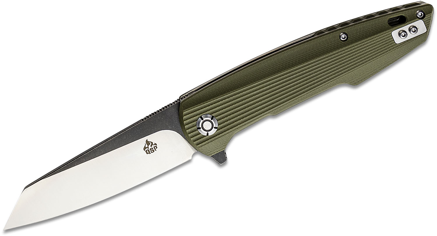 QSP Knives Phoenix Flipper Knife 3.75" D2 Two-Tone Reverse Tanto Blade ...