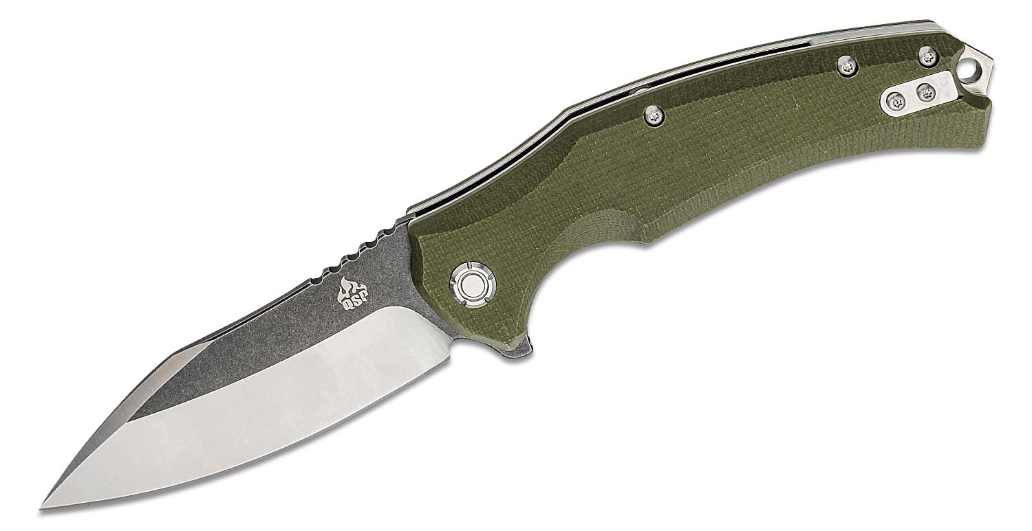 QSP Knives Snipe Flipper Knife 3.54" D2 Two-Tone Sheepsfoot Blade ...