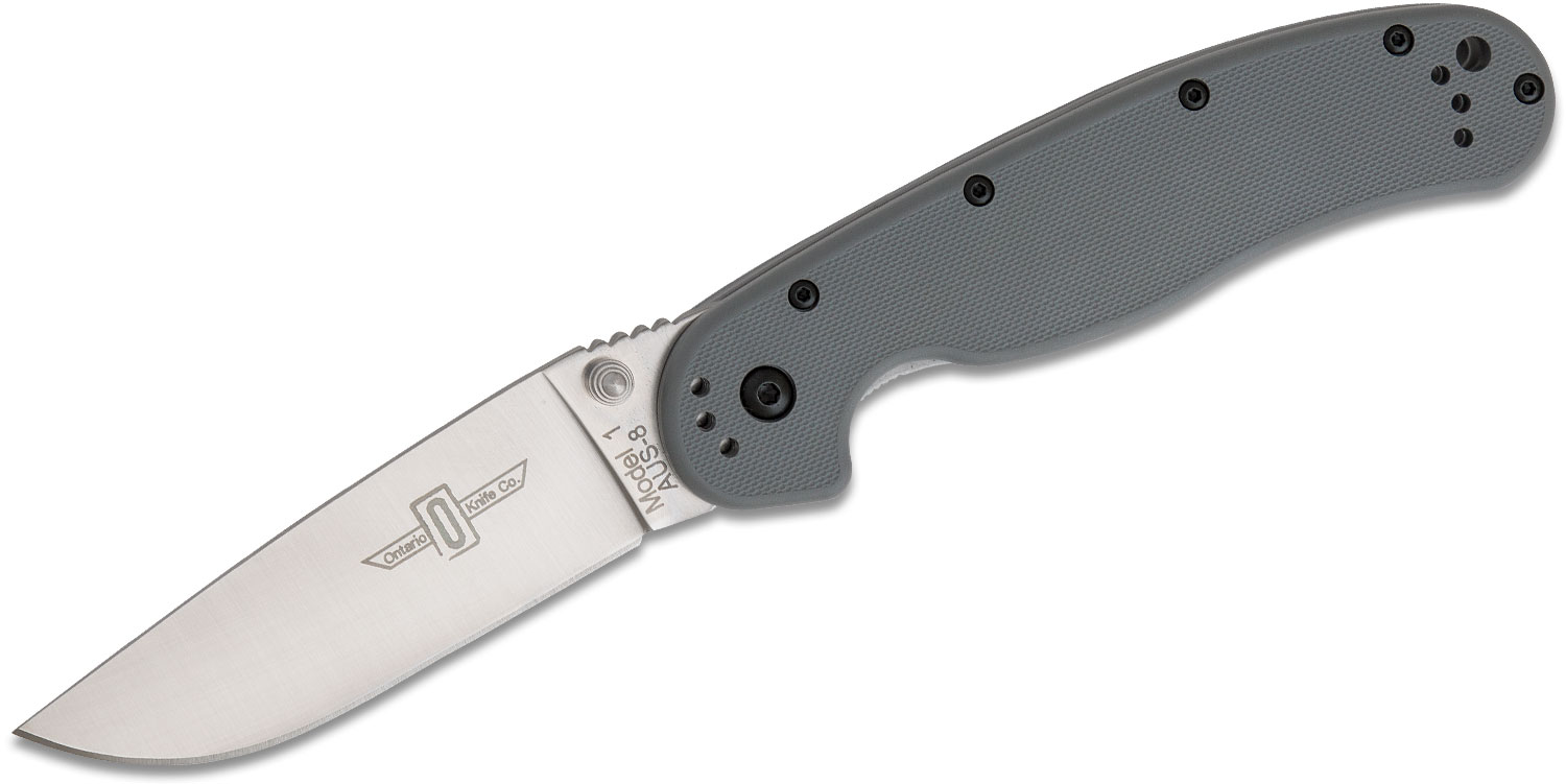 Ontario RAT Model 1 Folding Knife 3.6" Satin Plain Blade, Gray FRN ...