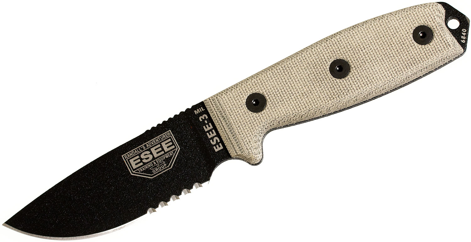 ESEE Knives ESEE-3MIL-S Combo Edge, OD Green Sheath, MOLLE Back and ...