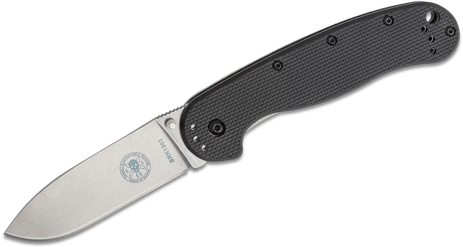 Avispa SK5 Folding Knife 3.5" Stonewashed SK5 Blade, Black FRN and ...