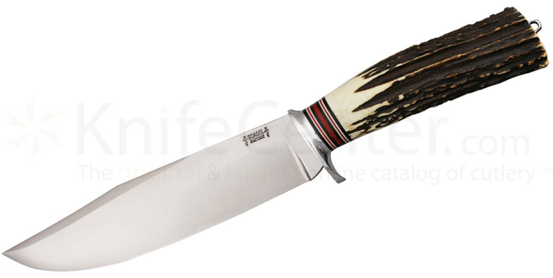 Scagel Knives Large Bowie Stag Fixed 8" A-2 Blade, Genuine Stag Handle ...