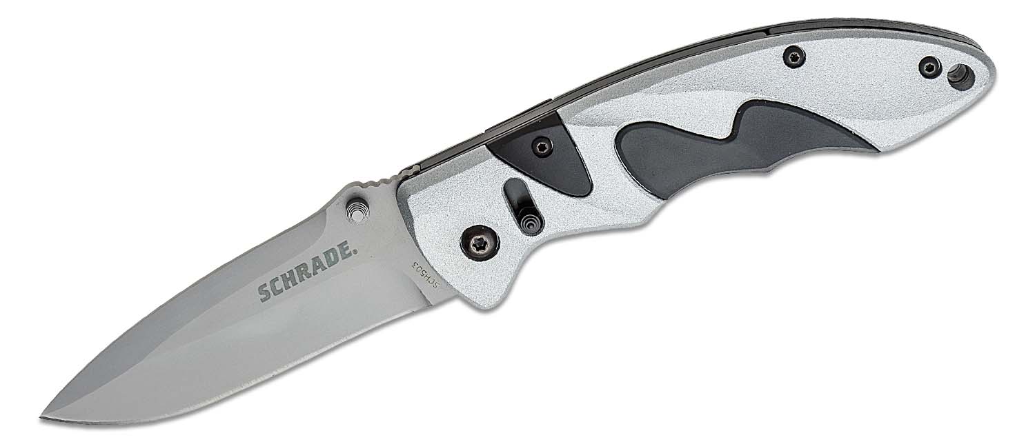 Schrade SCH503 Sure-Lock Folding 3.64" Plain Blade, Gray Aluminum ...