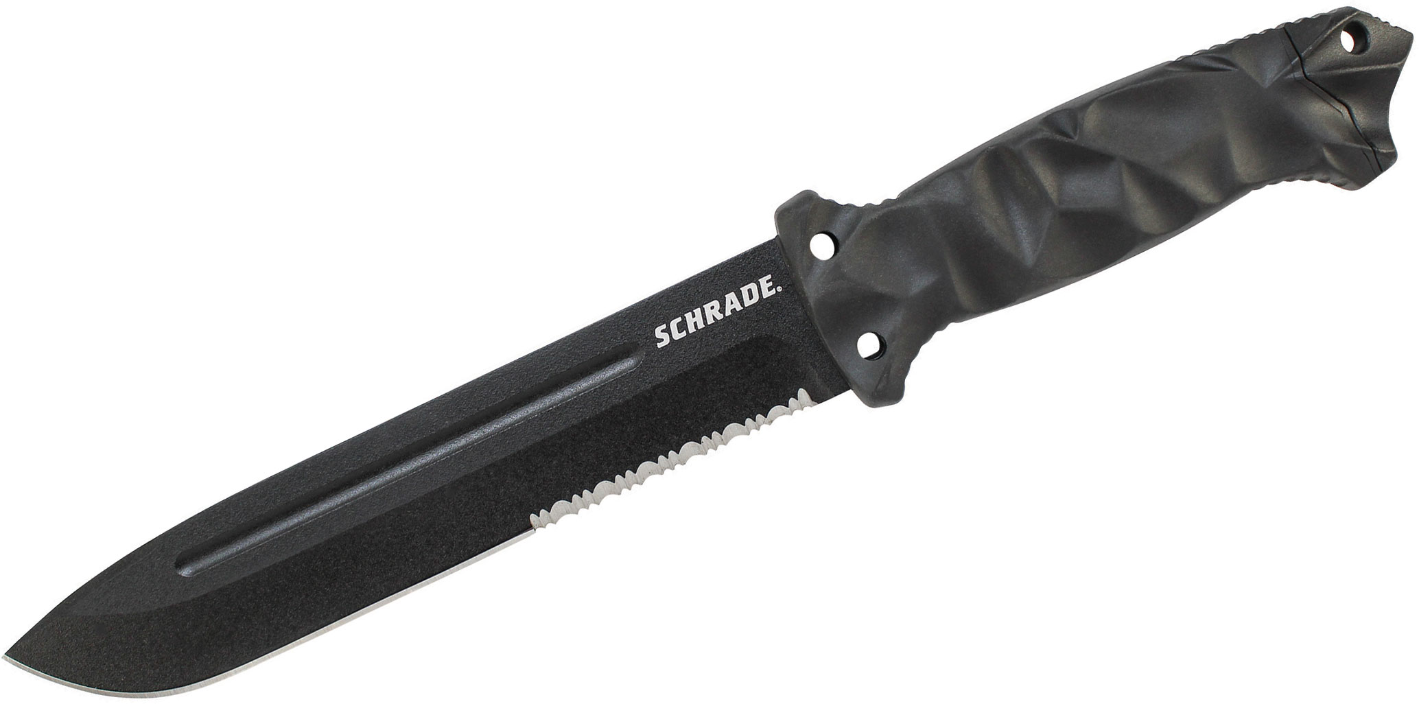 Schrade SCHF40L Large Drop Point Fixed 7.86" Black 420J2 Combo Blade ...