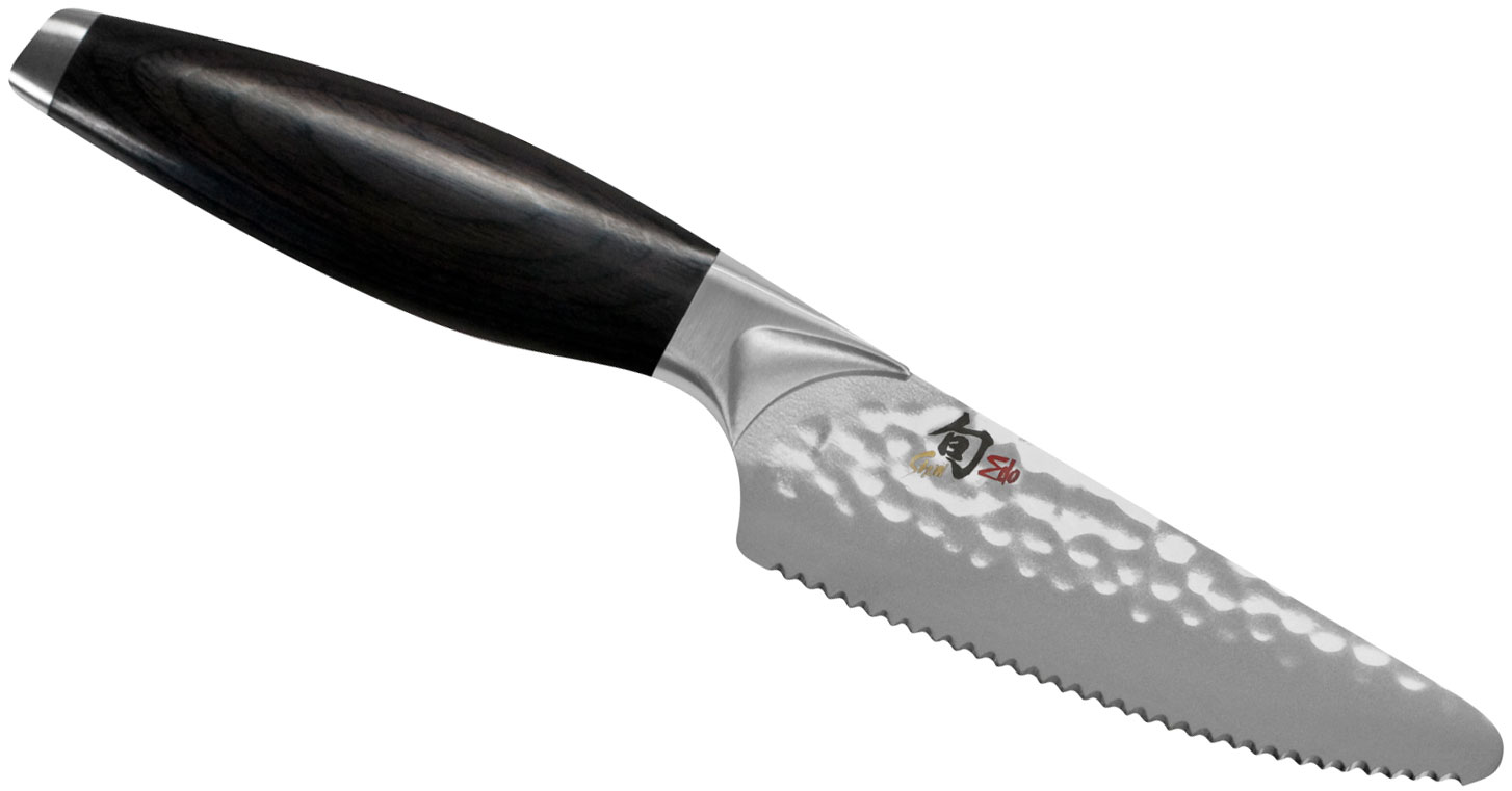 Shun BB1515 Edo Serrated Utility Knife 4" Hammered VG10 Blade ...