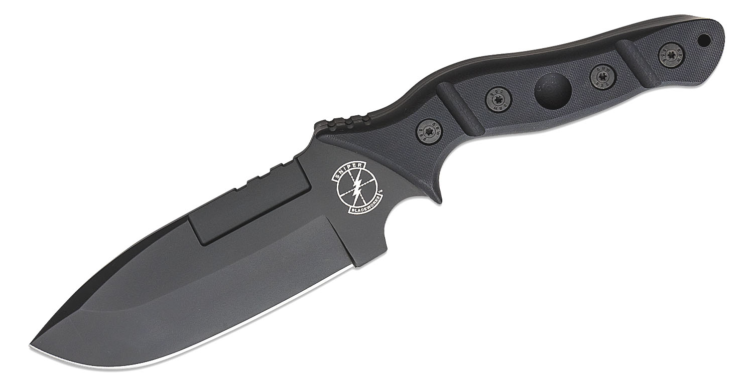 Sniper Bladeworks MAMU Fixed Blade Knife 5.5" Black PVD Drop Point ...