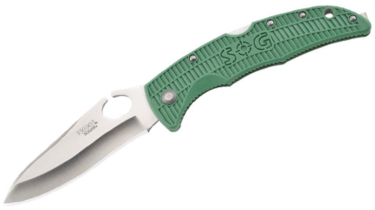 SOG SOGzilla (Large) Folding Knife 3.8" Satin Plain Blade, Green FRN ...