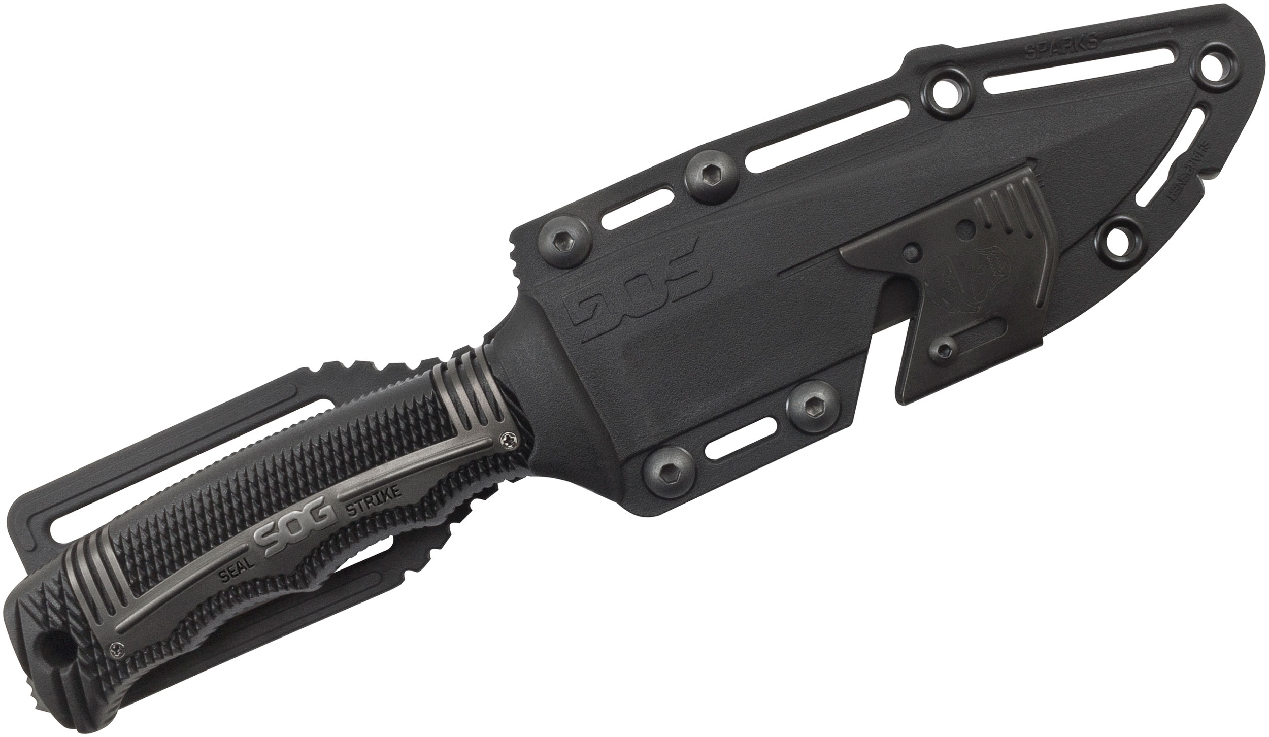 SOG SEAL Strike Fixed 4.9" Black TiNi Combo Blade, GRN Handles, Deluxe ...