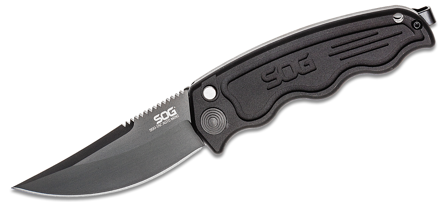 SOG SOG-TAC Mini Folder AUTO 3" Black TiNi Plain Blade, Aluminum ...