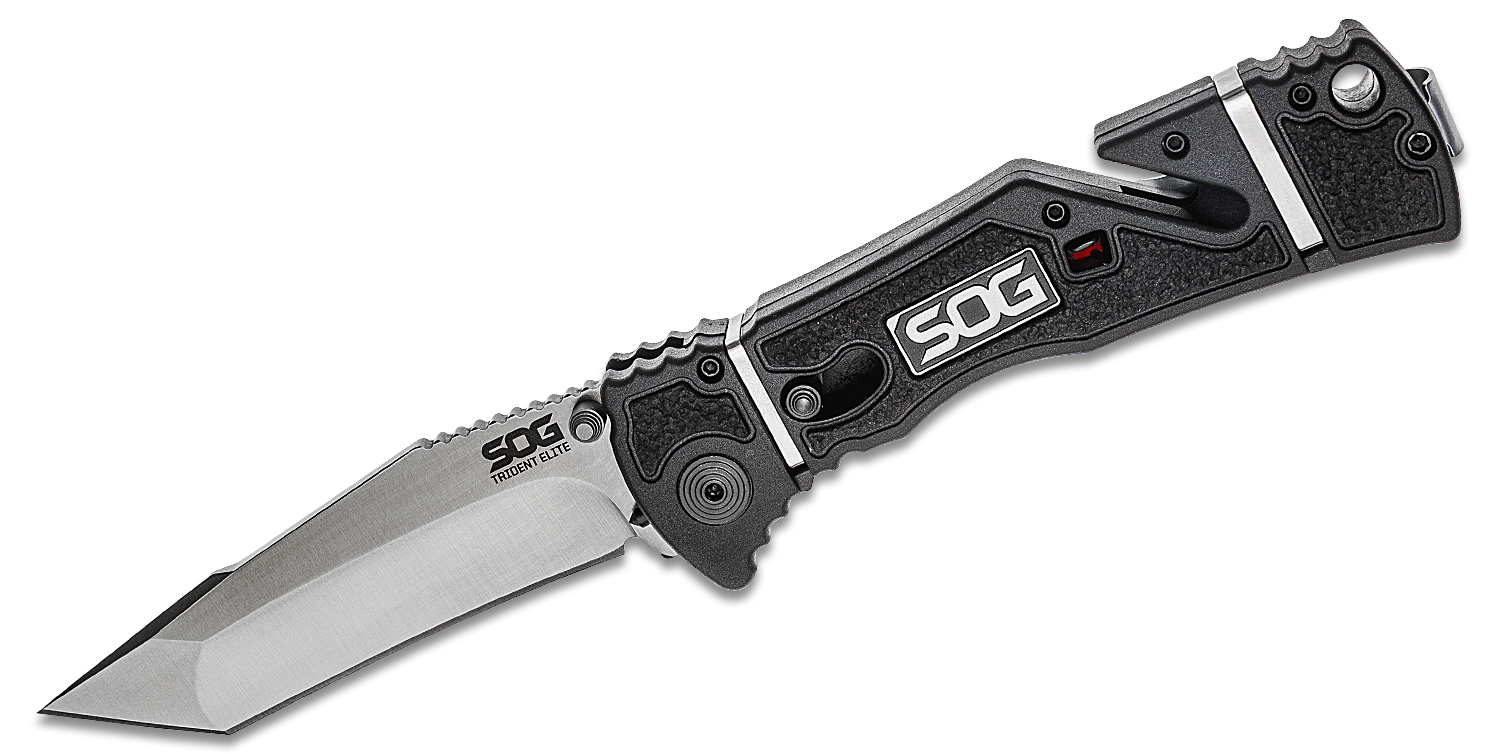 SOG Trident Elite Assisted Folding Knife 3.7" Satin Plain Tanto Blade ...