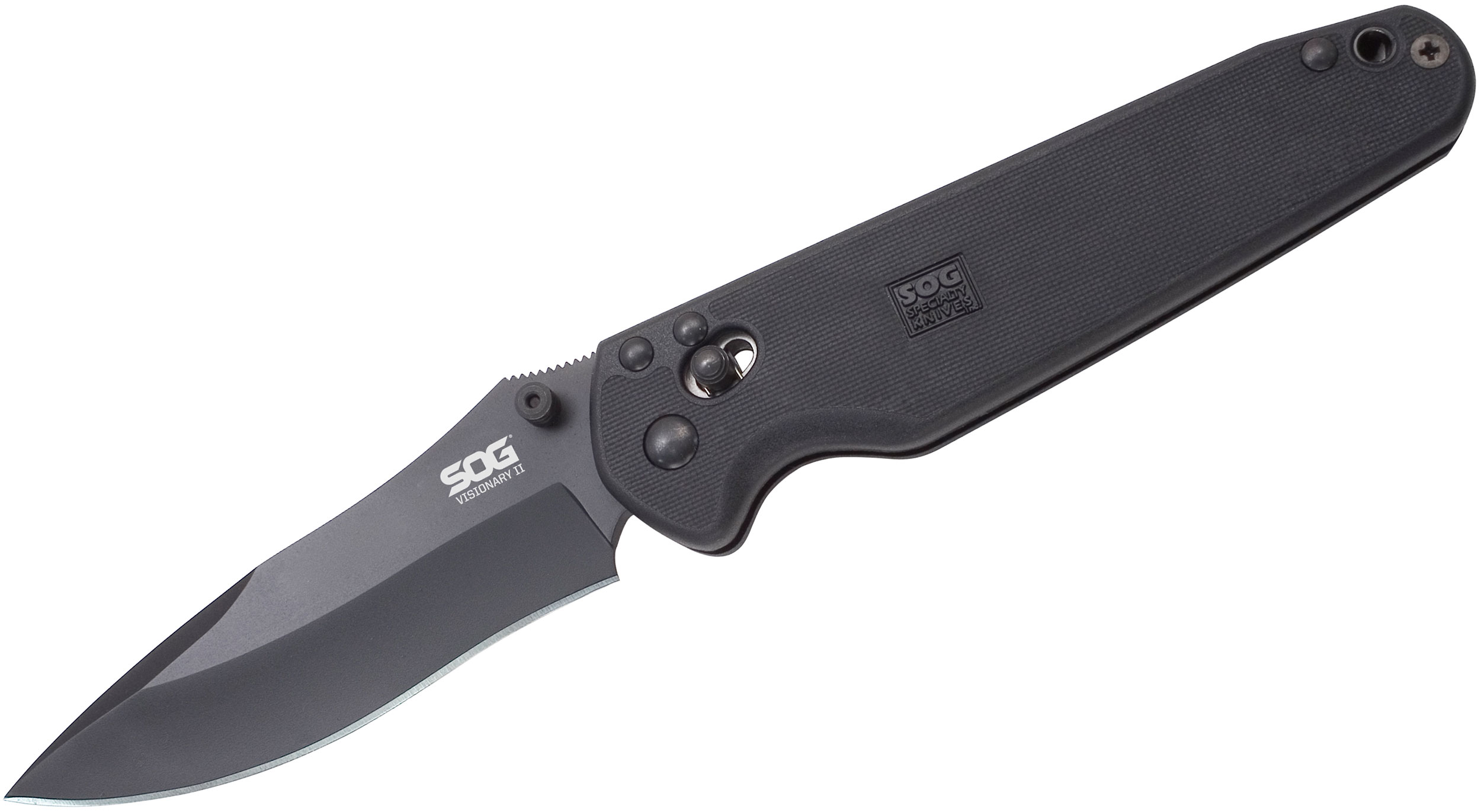 SOG VS02 Visionary II Folding Knife 3.75" VG10 Black Plain Blade, Black ...