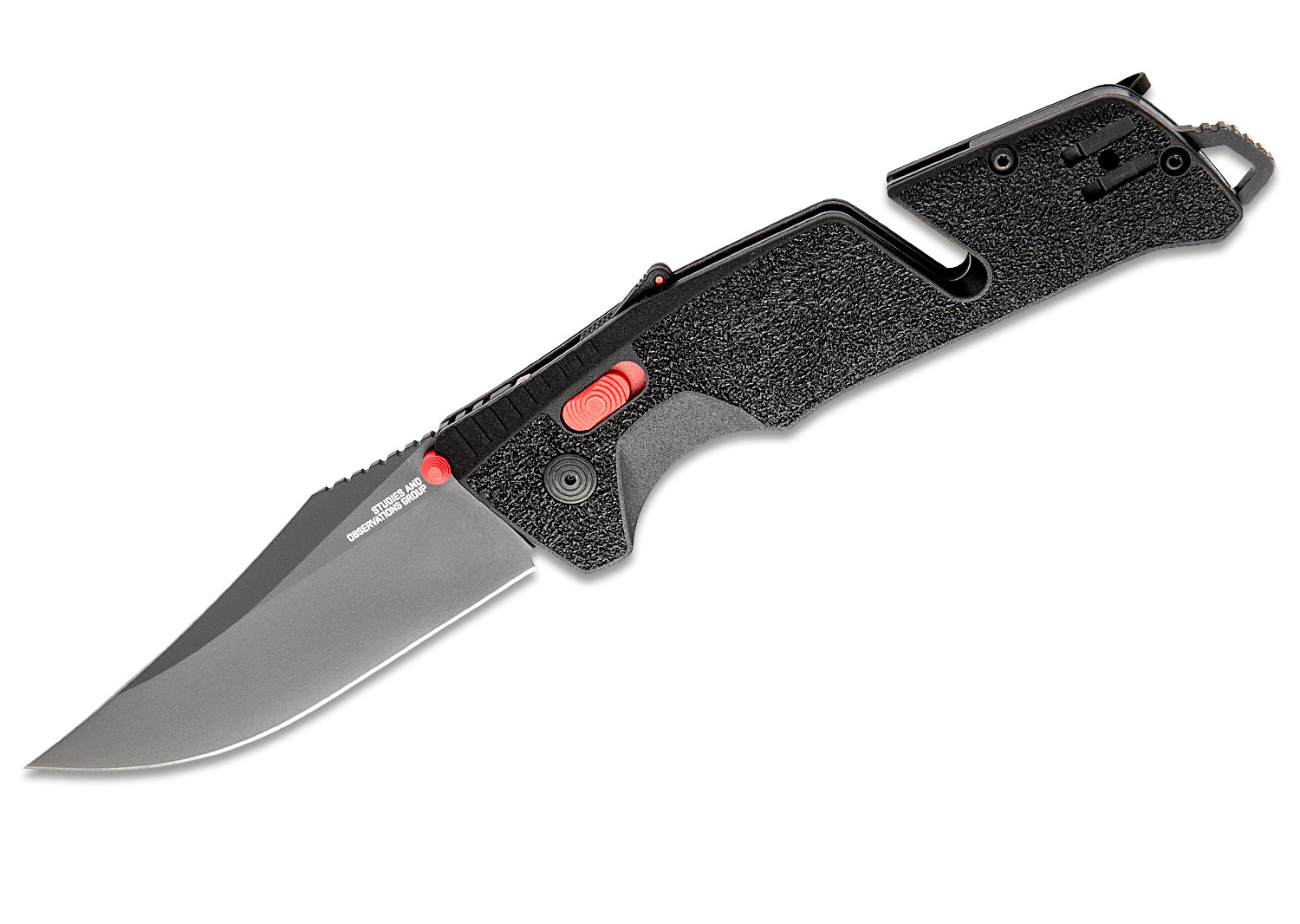 SOG Trident AT Black and Red Assisted Folding Knife 3.7" D2 Black Plain ...