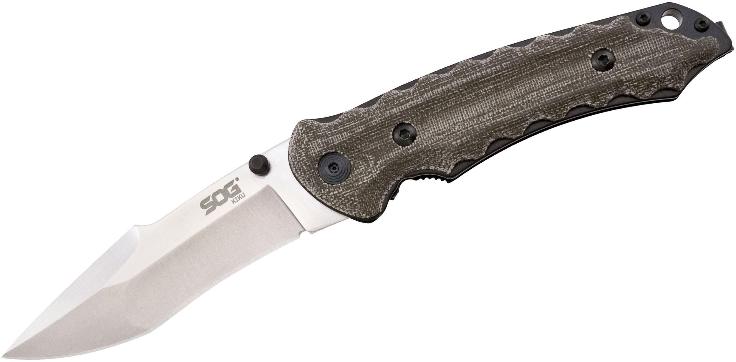 SOG Kiku Folding Knife 3.5" Satin Plain Blade, Linen Green Micarta ...