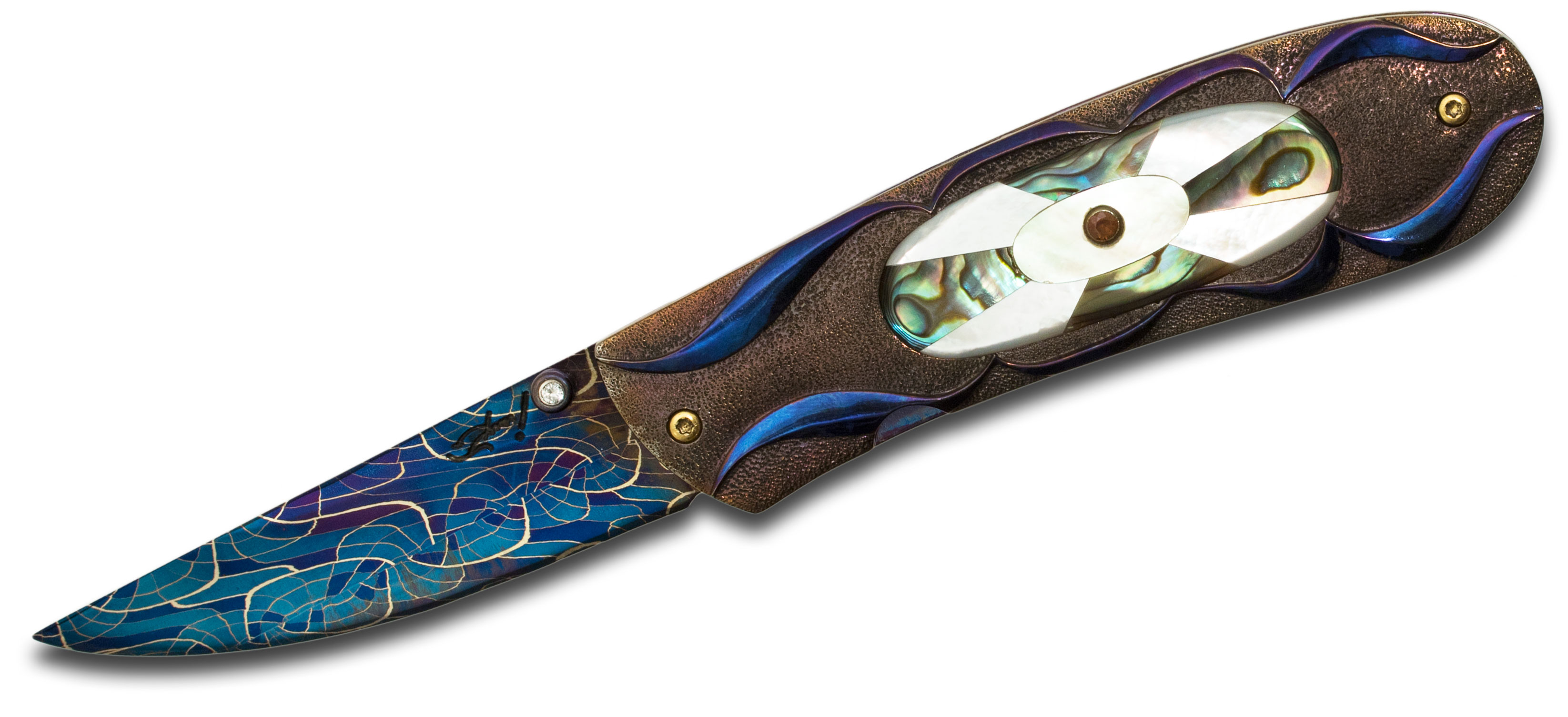 Suchat Custom Knives Folding Knife 2.625" Mosaic Damascus Drop Point ...