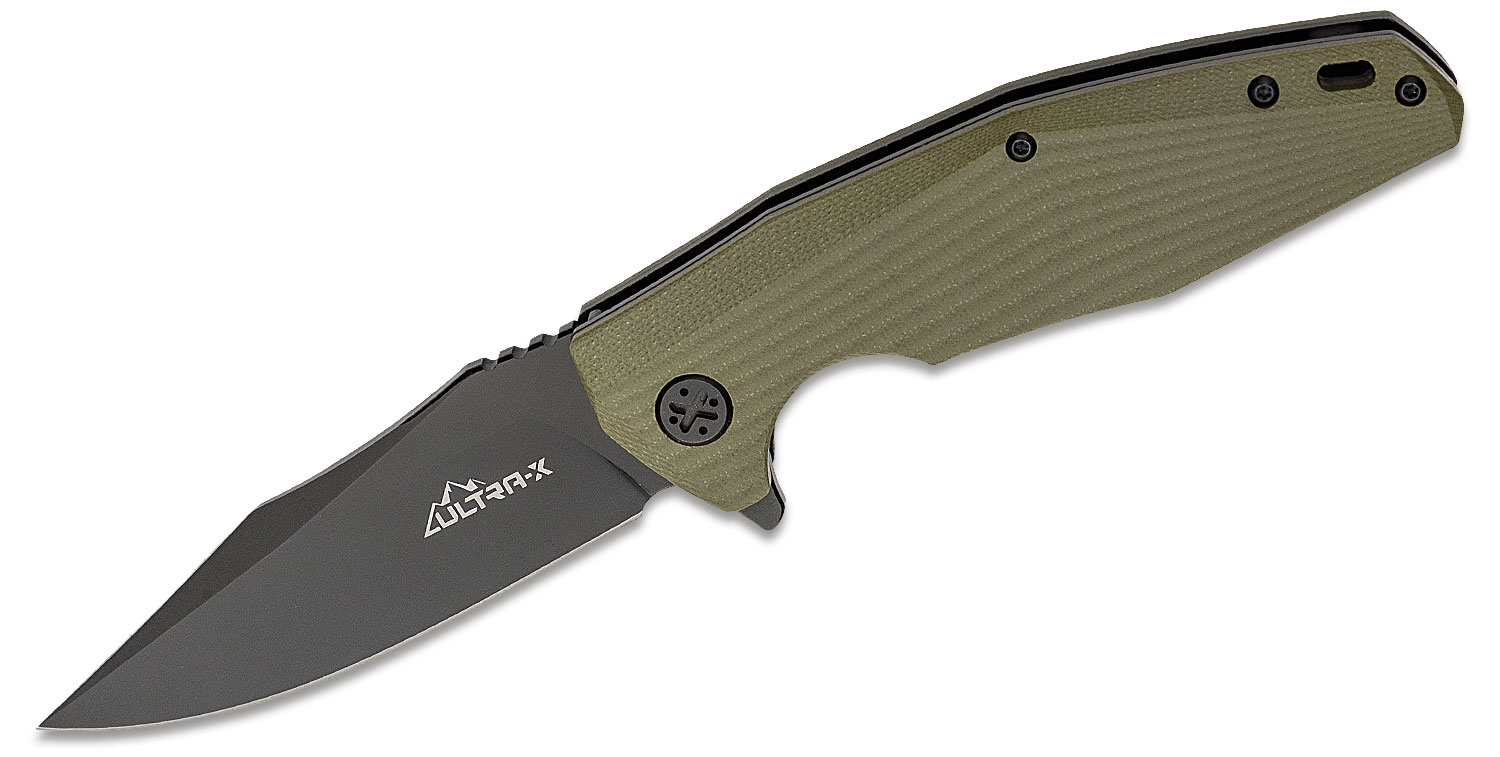 Ultra-X Hugger Flipper Knife 3.58" 440C Black Clip Point Blade, OD ...
