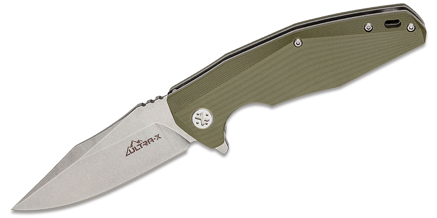 Ultra-X Hugger Flipper Knife 3.58" D2 Stonewashed Clip Point Blade, OD ...