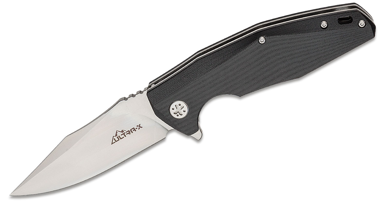 Ultra-X Hugger Flipper Knife 3.58" D2 Satin Clip Point Blade, Black G10 ...