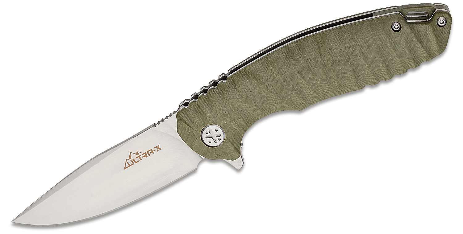 Ultra-X Ripple Flipper Knife 3.39" D2 Satin Drop Point Blade, Milled OD ...