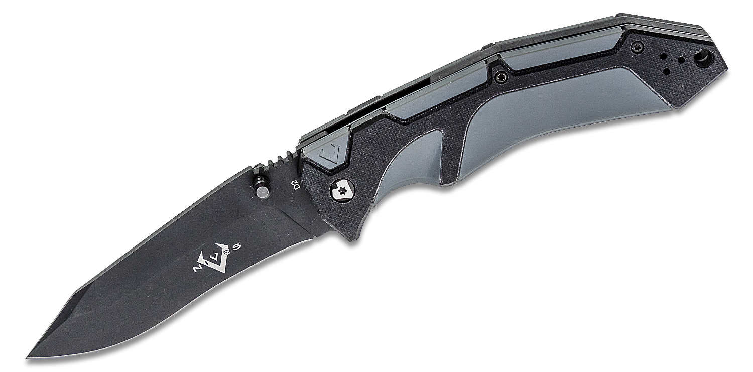 V Nives Fractal Assist Folding Knife 3.75" D2 Black Clip Point Blade ...