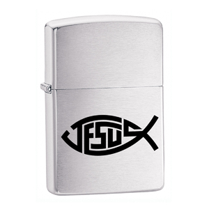 Zippo® Brushed Chrome, Jesus Fish - KnifeCenter - ZIP24333 - Discontinued