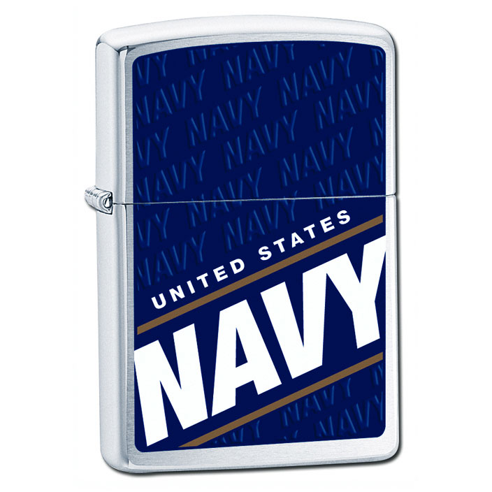 Zippo US Navy Brushed Chrome Windproof Lighter - KnifeCenter - ZIP24813 ...