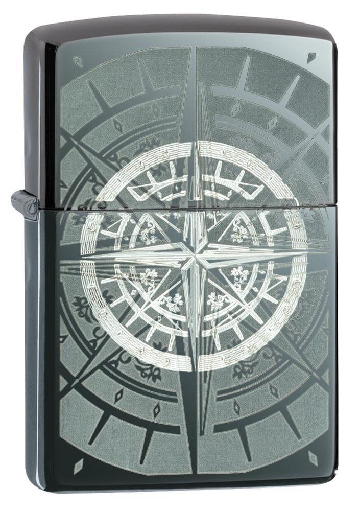 Zippo Lighter Black Ice, Engraved Compass - KnifeCenter - 29232