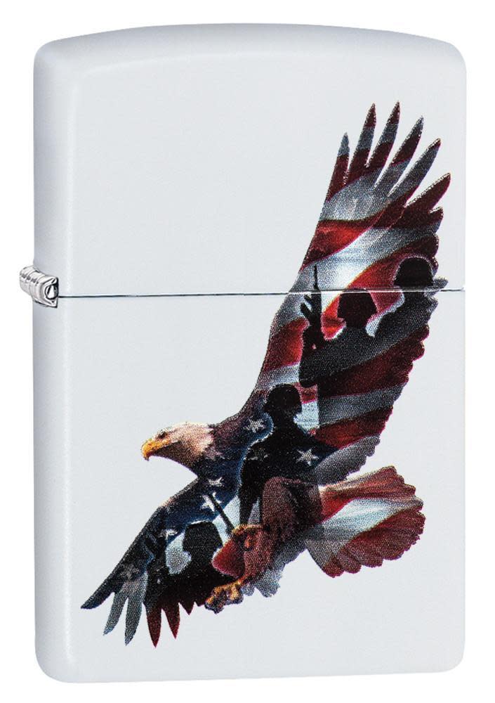 Zippo Lighter White Matte, Color Image, Patriotic Service Eagle ...