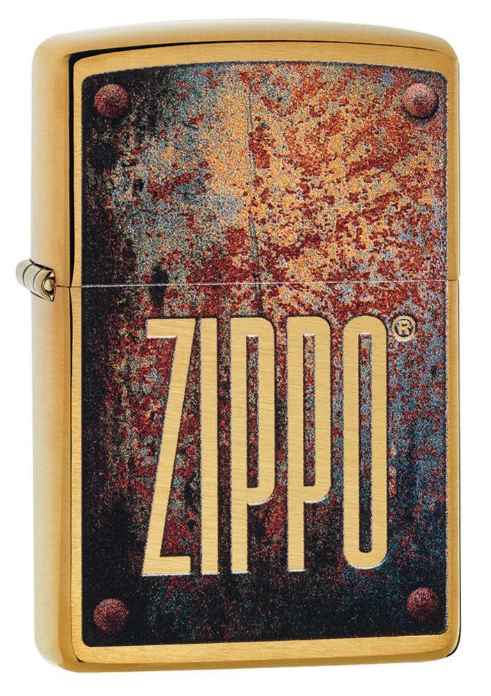 Zippo Lighter Brushed Brass, Zippo Logo Rusty Plate Design ...