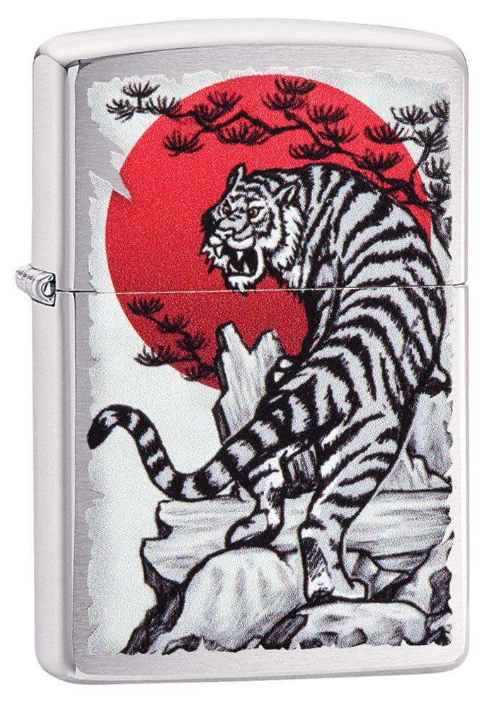 Zippo Lighter Brushed Chrome, Asian Tiger - KnifeCenter - 29889