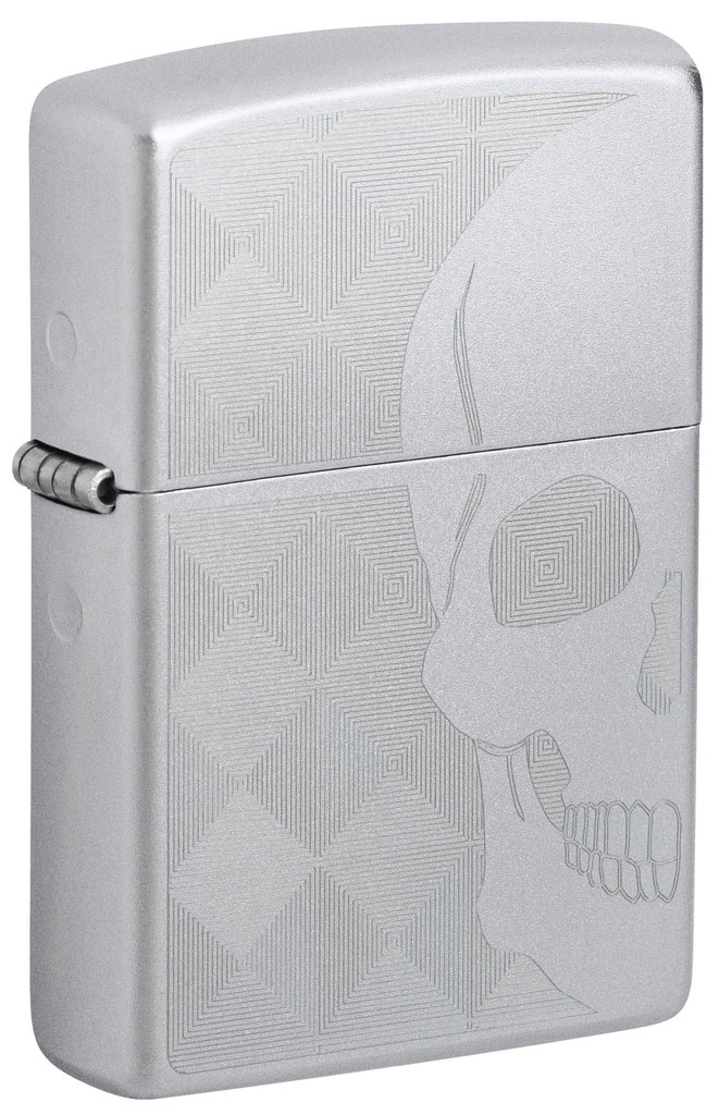 Zippo Lighter Satin Chrome, Auto Engrave, Checkered Skull Design ...