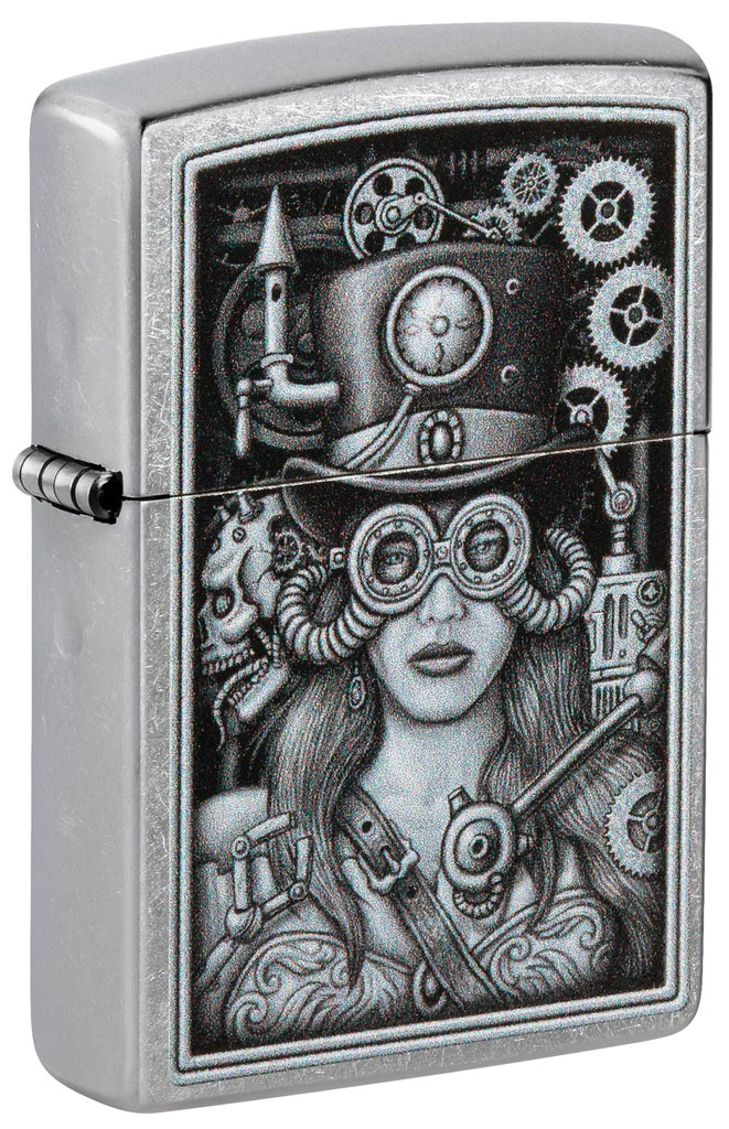 Zippo Lighter Street Chrome, Steampunk Woman - KnifeCenter - 48387