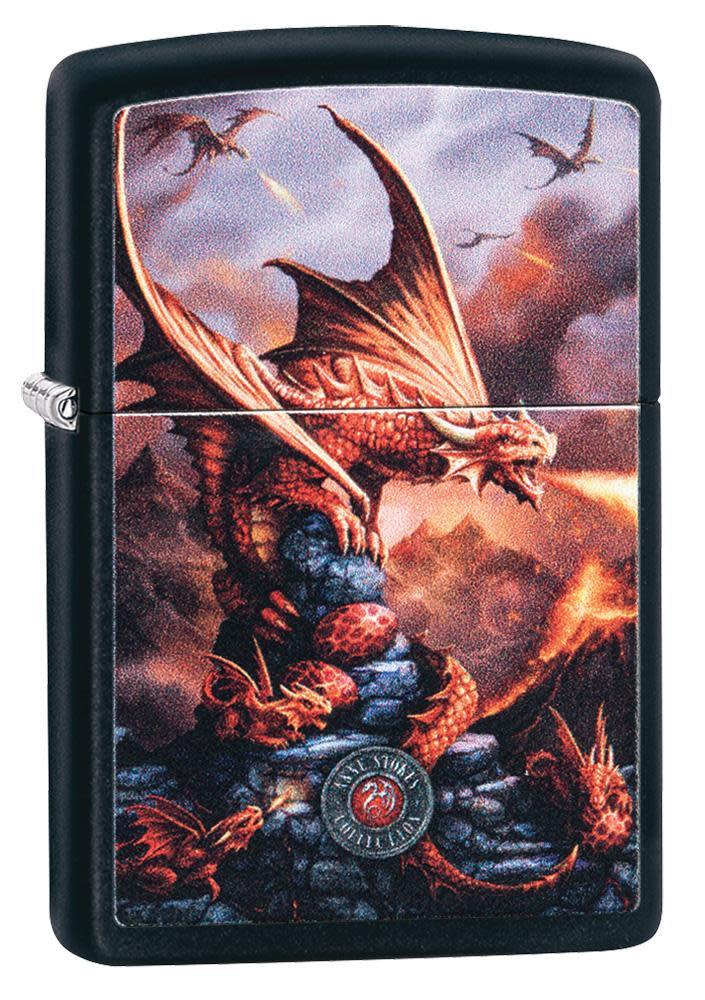 Zippo Lighter Black Matte, Anne Stokes Fire Breathing Red Dragons - KnifeCenter - 49097