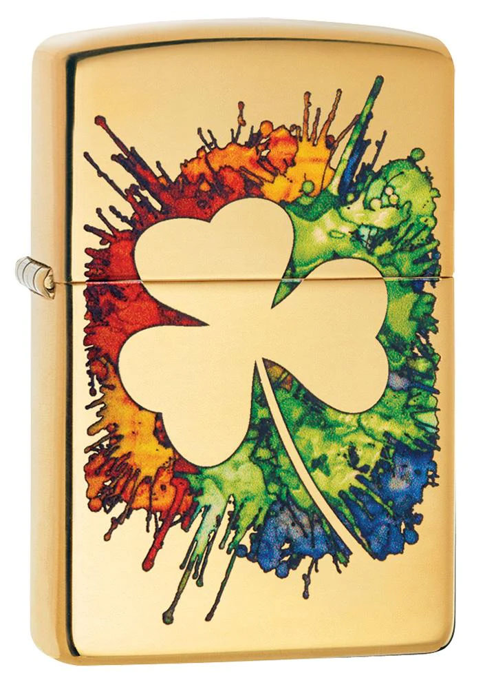 Zippo Lighter High Polish Brass, Graffiti Clover - KnifeCenter - 49125