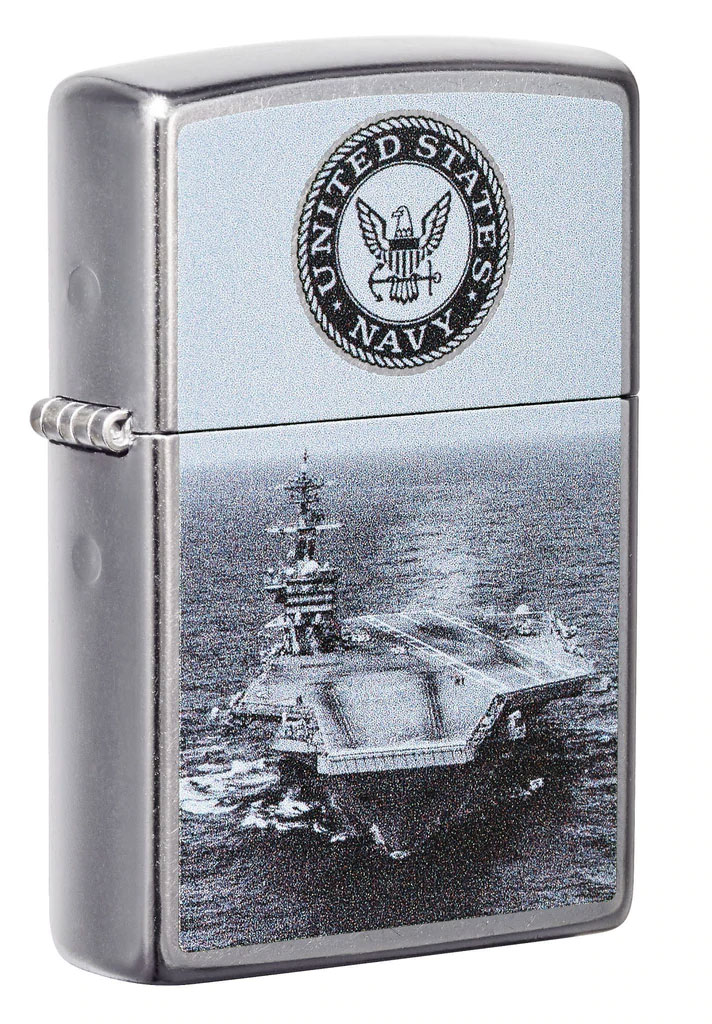 Zippo Lighter Street Chrome, Navy Aircraft Carrier - KnifeCenter - 49319