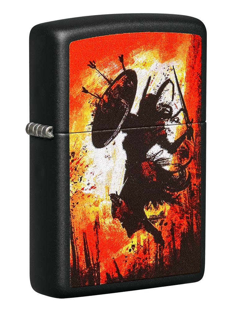 Zippo Lighter Black Matte, Leaping Warrior - KnifeCenter - 49405