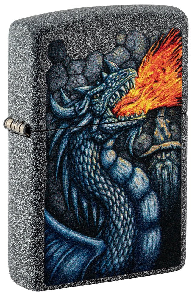 Zippo Lighter Iron Stone, Fiery Dragon - KnifeCenter - 49776 - Discontinued